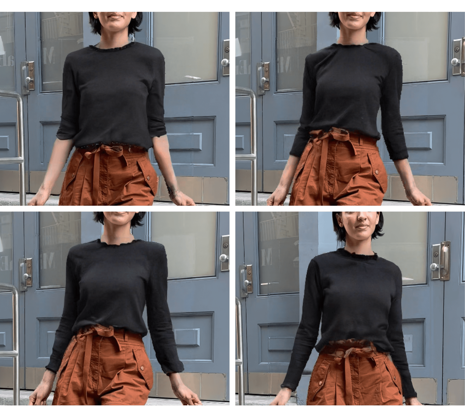 Four different try-ons of the same garment on the same person. Each of ...